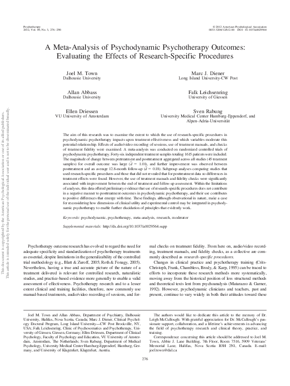 (PDF) A meta-analysis of psychodynamic psychotherapy outcomes ...
