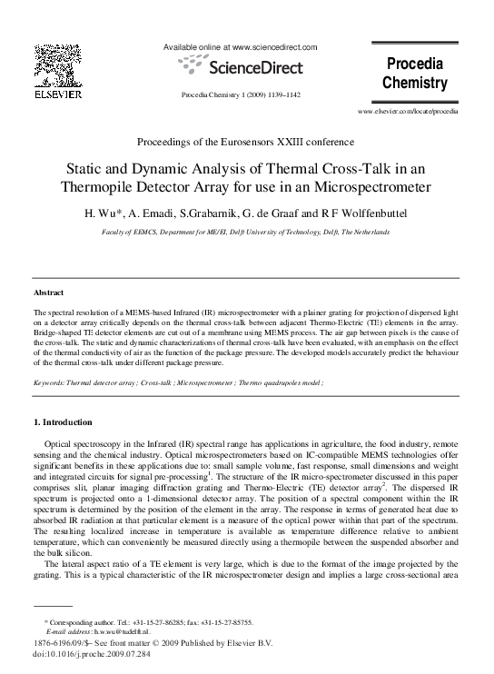 (PDF) Static and Dynamic Analysis of Thermal Cross-Talk in an Thermopile Detector Array for use ...