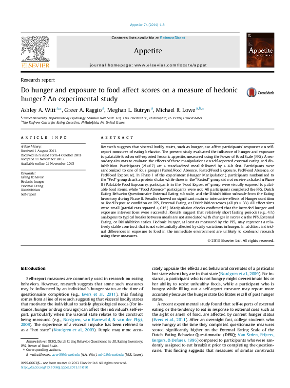 (PDF) Do hunger and exposure to food affect scores on a measure of ...