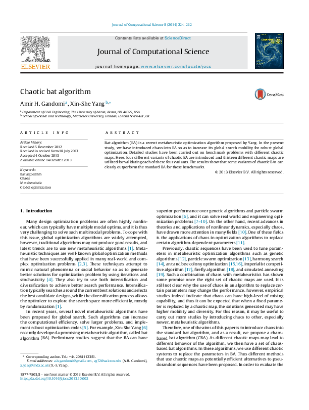 Pdf Chaotic Bat Algorithm