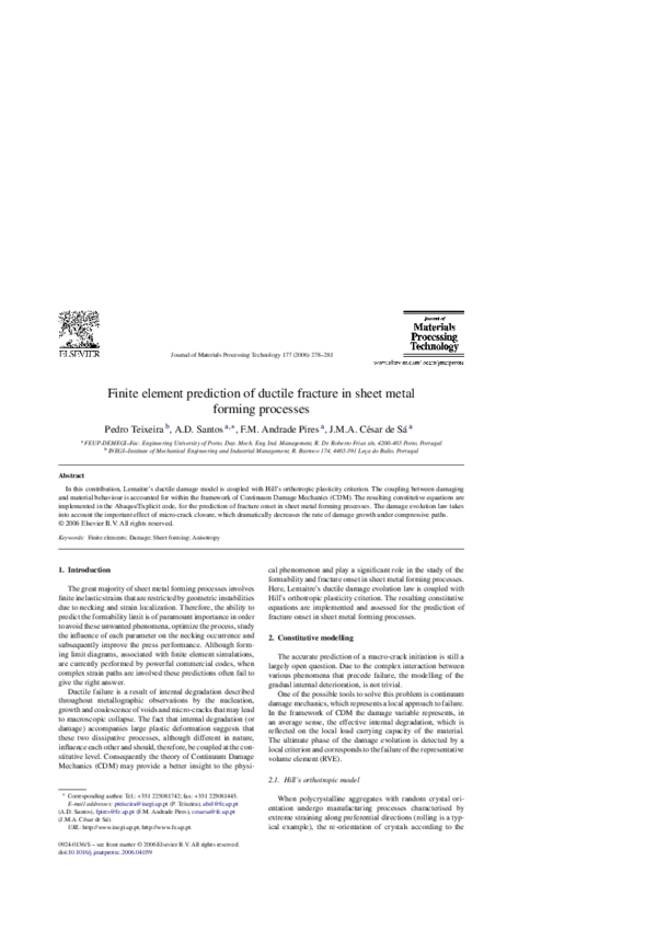 Pdf Finite Element Prediction Of Ductile Fracture In Sheet Metal