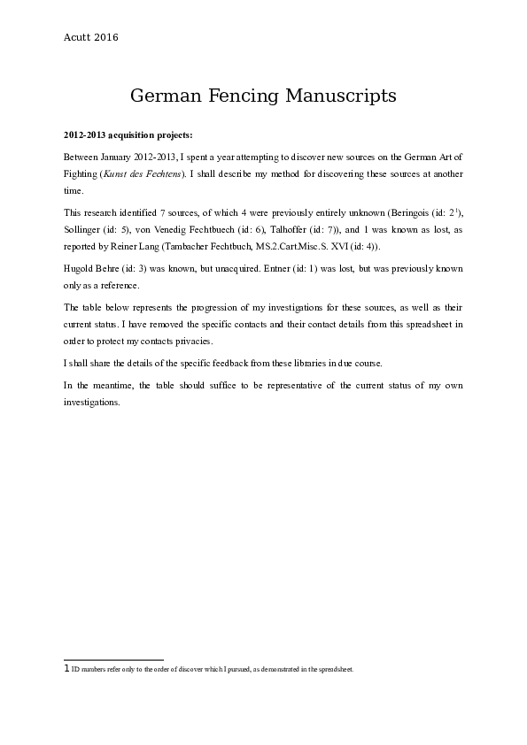 (DOC) Unknown & Lost German Fencing Manuscripts