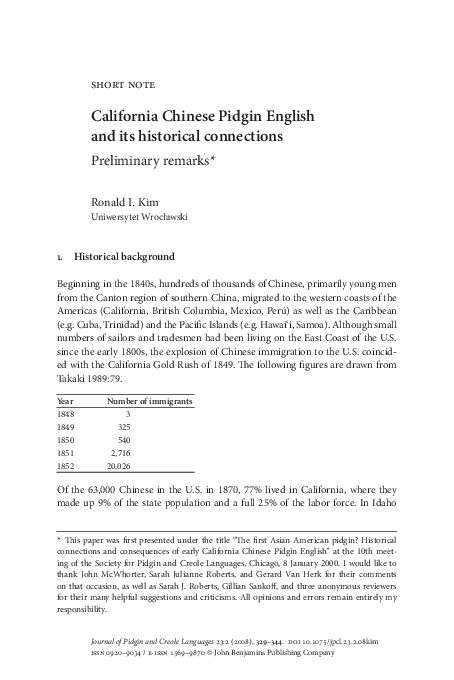 (PDF) California Chinese Pidgin English and its historical connections ...