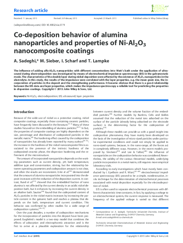 (PDF) Co-deposition behavior of alumina nanoparticles and properties of ...