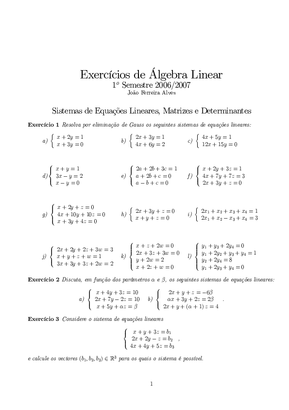 (PDF) Exercícios de Álgebra Linear