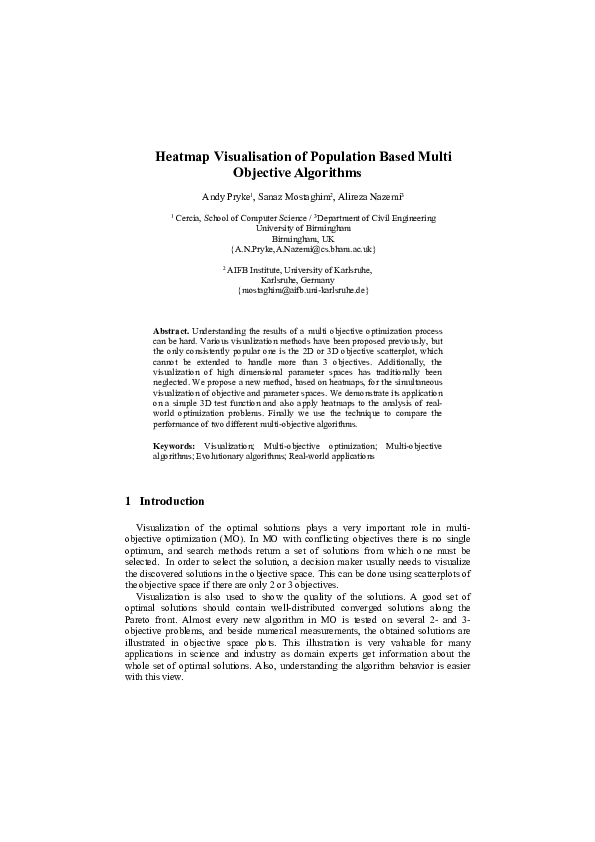 (PDF) Heatmap Visualisation of Population Based Multi Objective Algorithms