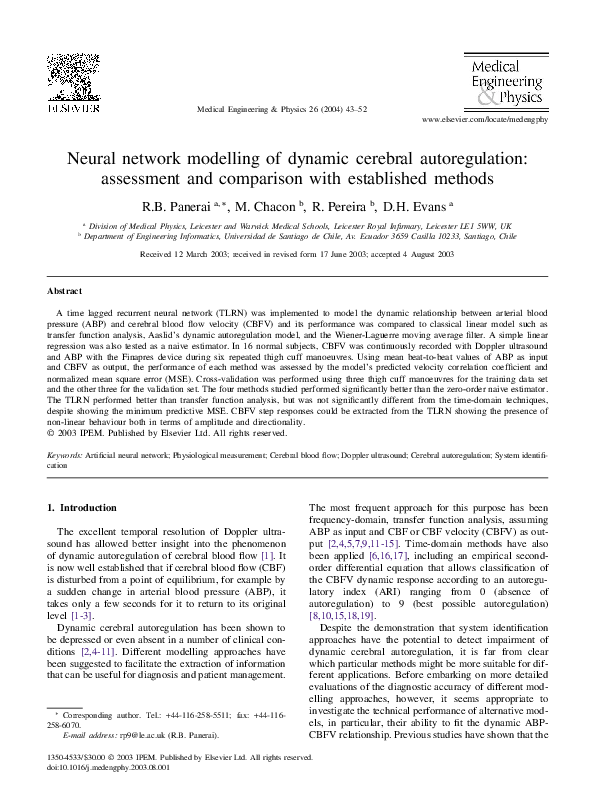 (PDF) Neural network modelling of dynamic cerebral autoregulation: assessment and comparison ...