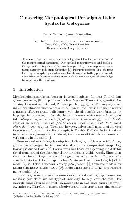 (PDF) Clustering Morphological Paradigms Using Syntactic Categories