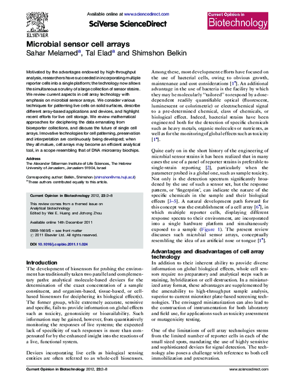 (PDF) Microbial sensor cell arrays