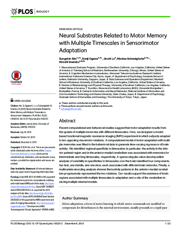 (PDF) Neural Substrates Related to Motor Memory with Multiple ...
