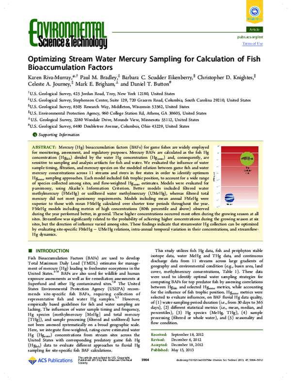 (PDF) Optimizing Stream Water Mercury Sampling for Calculation of Fish ...