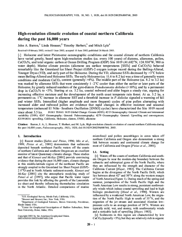 (PDF) High-resolution climatic evolution of coastal northern California ...
