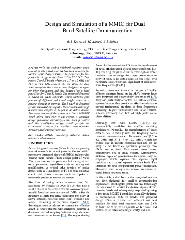 (PDF) Design and simulation of a MMIC for dual band satellite communication