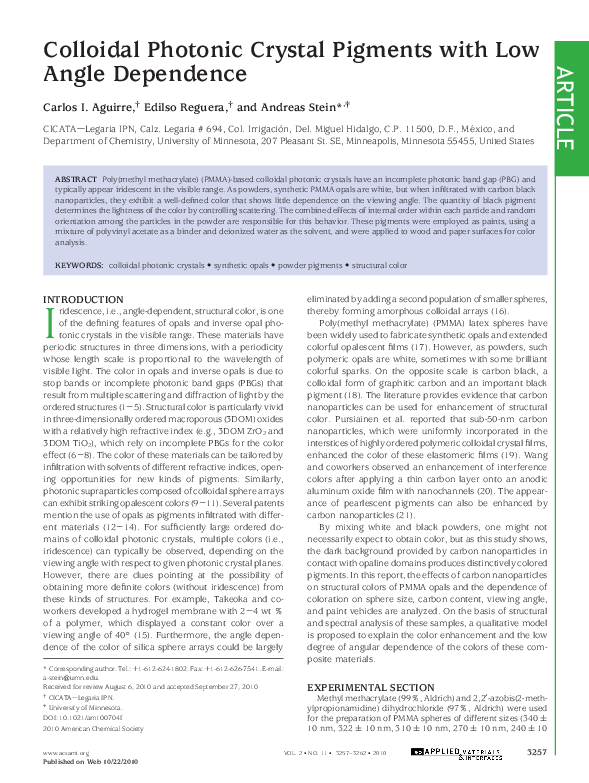 (PDF) Colloidal Photonic Crystal Pigments with Low Angle Dependence