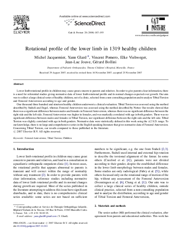 (PDF) Rotational profile of the lower limb in 1319 healthy children