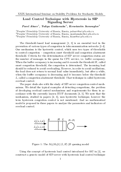 (PDF) Load Control Technique with Hysteresis in SIP Signaling Server