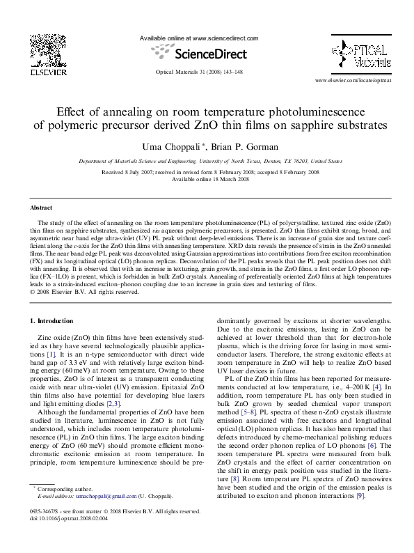 (PDF) Effect of annealing on room temperature photoluminescence of polymeric precursor derived ...