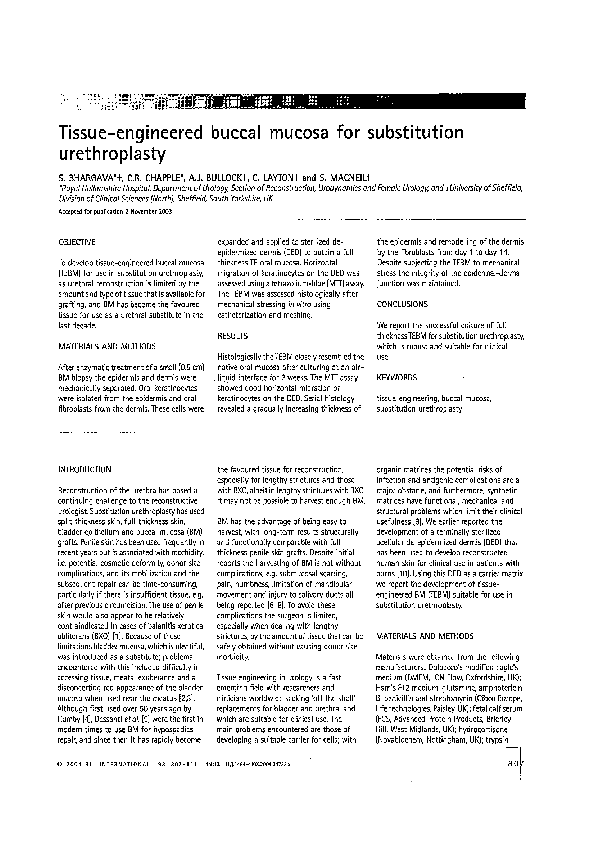 Pdf Tissue Engineered Buccal Mucosa For Substitution Urethroplasty