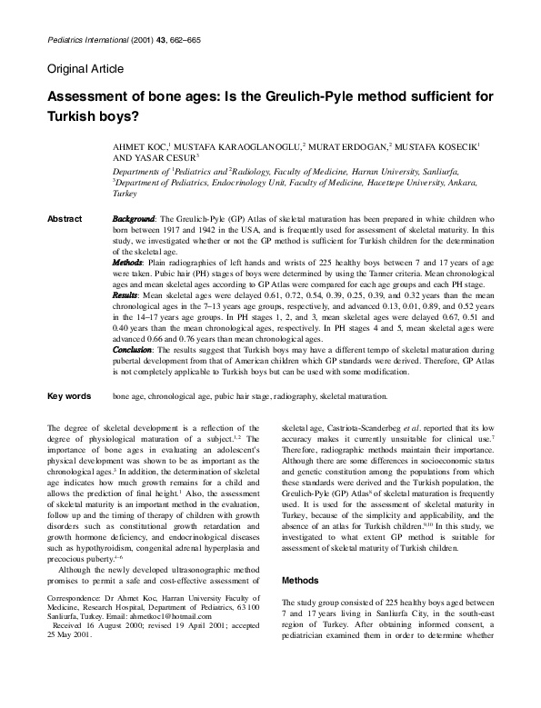 (PDF) Assessment of bone ages: Is the Greulich-Pyle method sufficient ...