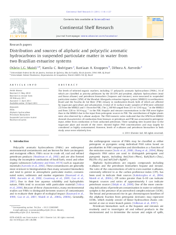 (PDF) Distribution and sources of aliphatic and polycyclic aromatic hydrocarbons in suspended ...