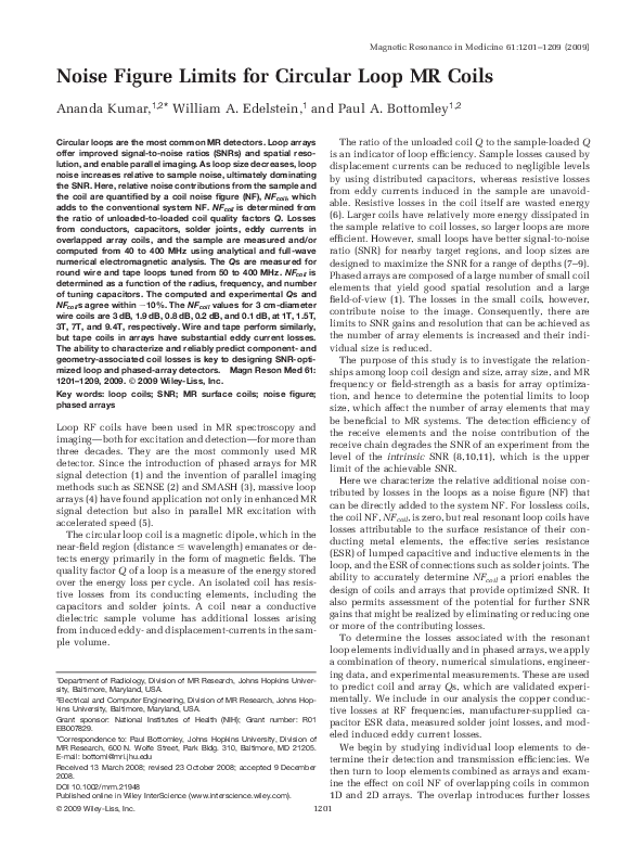 (PDF) Noise Figure Limits for Circular Loop MR Coils