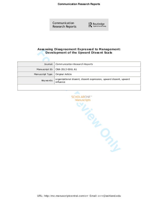 (PDF) Assessing Disagreement Expressed to Management: Development of ...