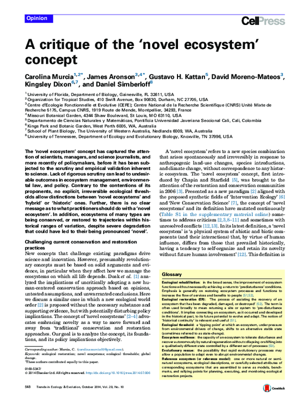 (PDF) A critique of the ‘novel ecosystem’ concept