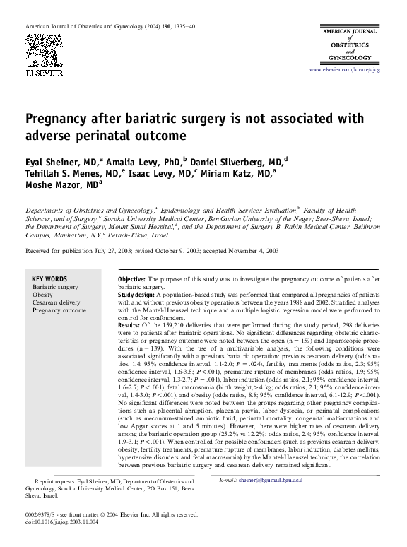 (PDF) Pregnancy after bariatric surgery is not associated with adverse perinatal outcome