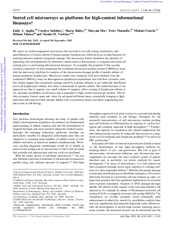(PDF) Sorted cell microarrays as platforms for high-content informational bioassays