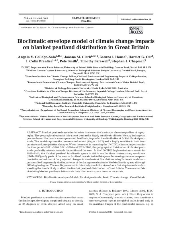 (PDF) Bioclimatic envelope model of climate change impacts on blanket ...