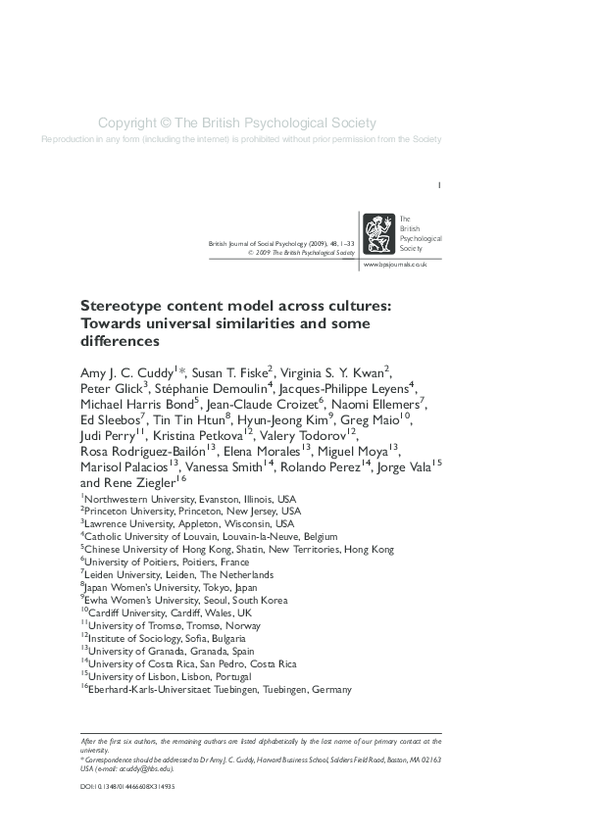 (PDF) Stereotype content model across cultures: Towards universal ...