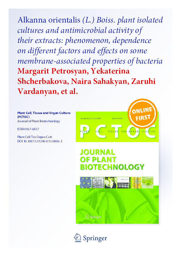 (PDF) Alkanna orientalis (L.) Boiss. plant isolated cultures and antimicrobial activity of their ...