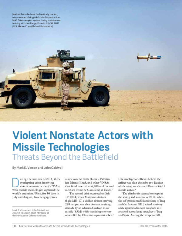 (PDF) Violent Nonstate Actors with Missile Technologies Threats Beyond ...