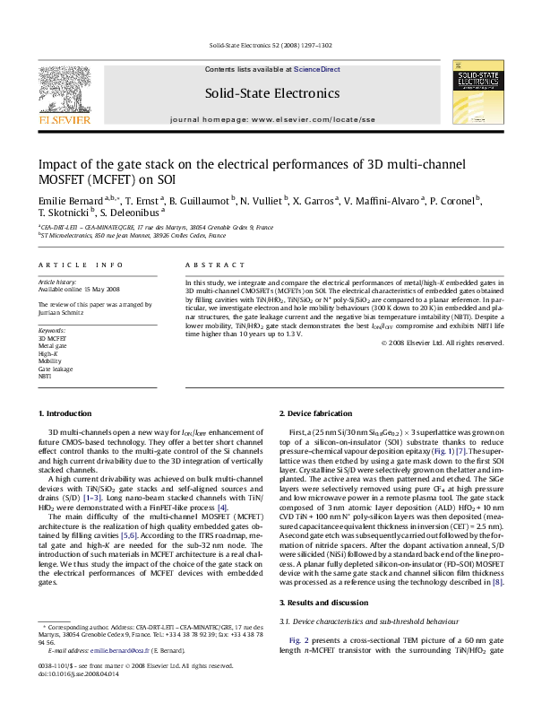 (PDF) Impact of the gate stack on the electrical performances of 3D ...