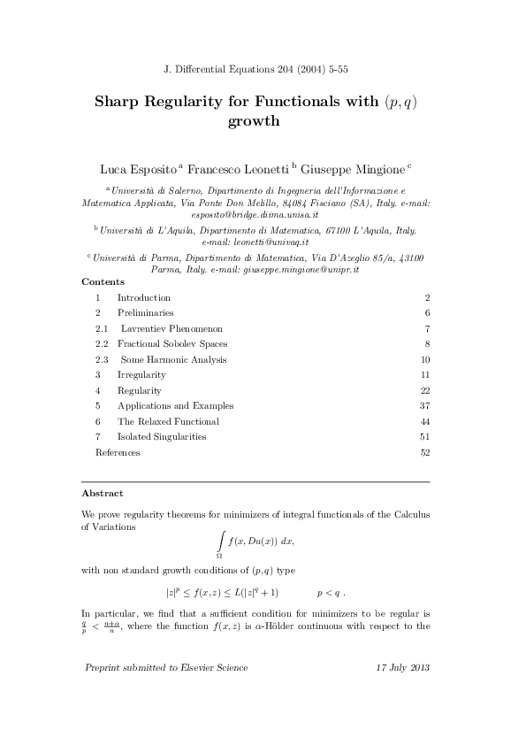 (PDF) Sharp regularity for functionals with (p,q) growth | Giuseppe Mingione - Academia.edu