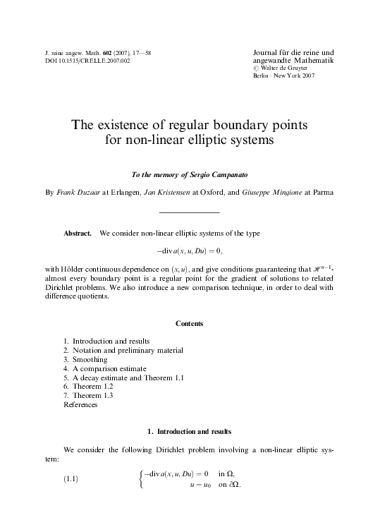 (PDF) The existence of regular boundary points for non-linear elliptic systems