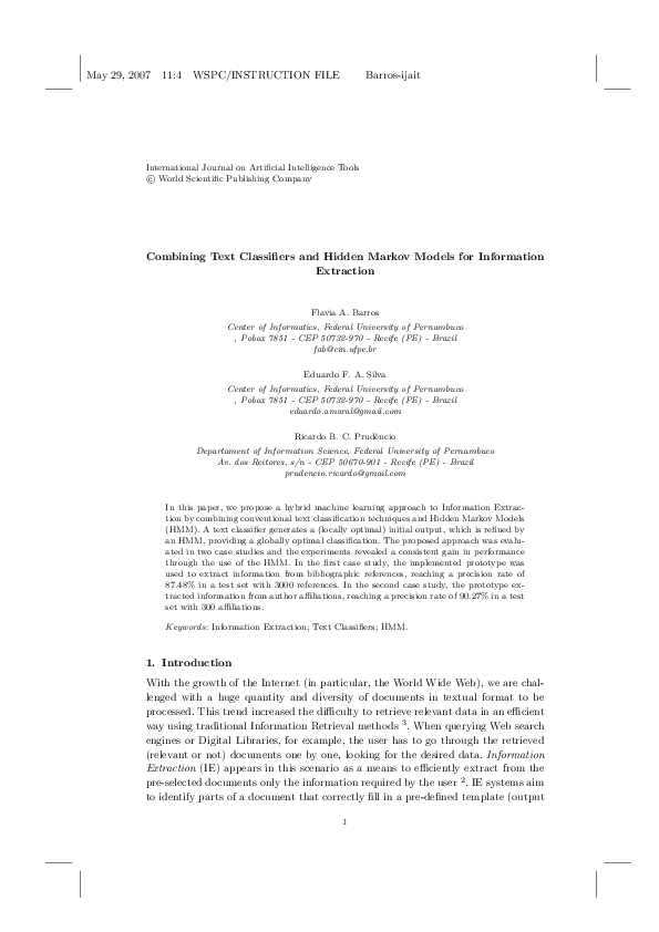 Pdf Combining Text Classifiers And Hidden Markov Models For