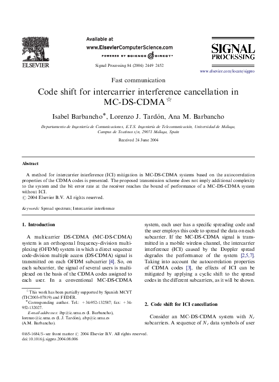 (PDF) Code shift for intercarrier interference cancellation in MC-DS-CDMA