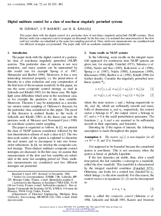 (PDF) Digital multirate control for a class of non-linear singularly perturbed systems