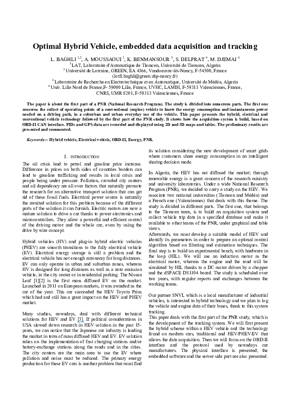 (PDF) Optimal Hybrid Vehicle, Embedded Data Acquisition and Tracking