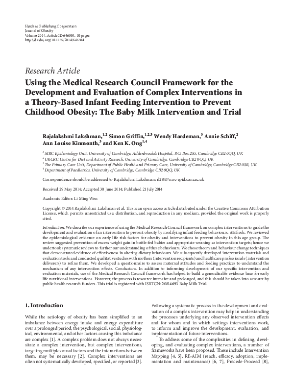 (PDF) Using the Medical Research Council framework for the development ...