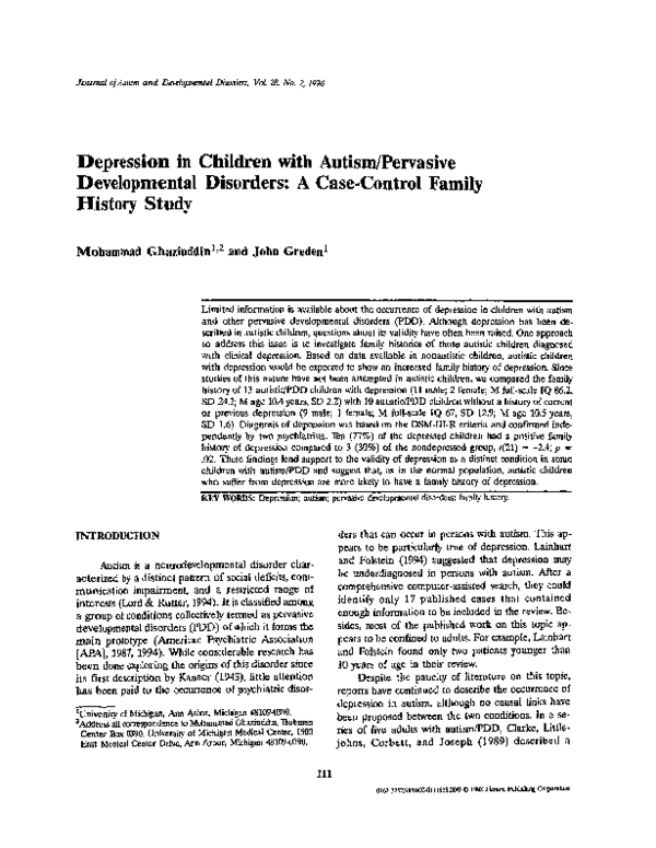 (PDF) Depression in children with autism/pervasive developmental ...