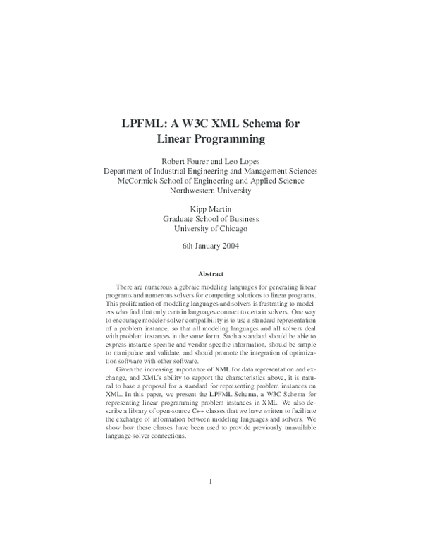 (PDF) LPFML: a W3C XML schema for linear programming | Leo Lopes - Academia.edu