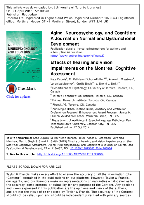 (PDF) Effects of hearing and vision impairments on the Montreal ...