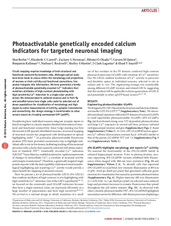 (PDF) Photoactivatable genetically encoded calcium indicators for ...