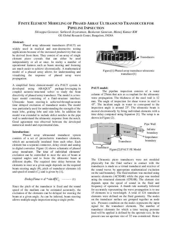 Pdf Finite Element Modeling Of Phased Array Ultrasound Transducer For