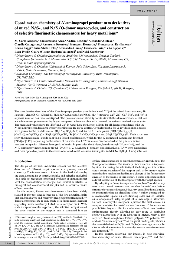 (PDF) Coordination chemistry of N-aminopropyl pendant arm derivatives of mixed N/S-, and N/S/O ...