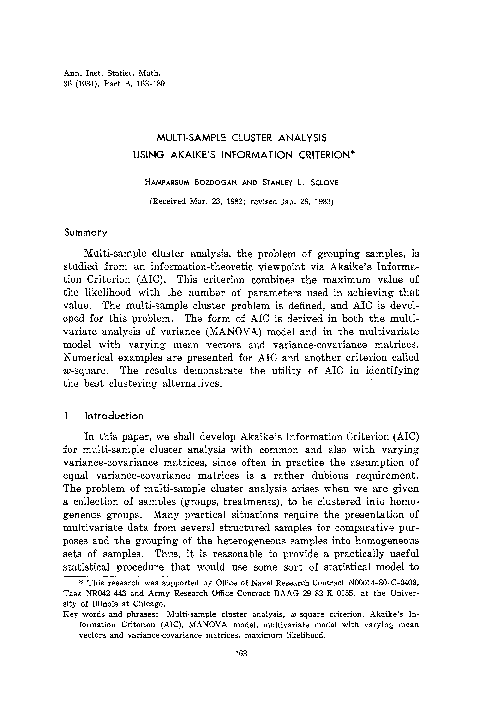 (PDF) Multi-sample cluster analysis using Akaike's Information Criterion