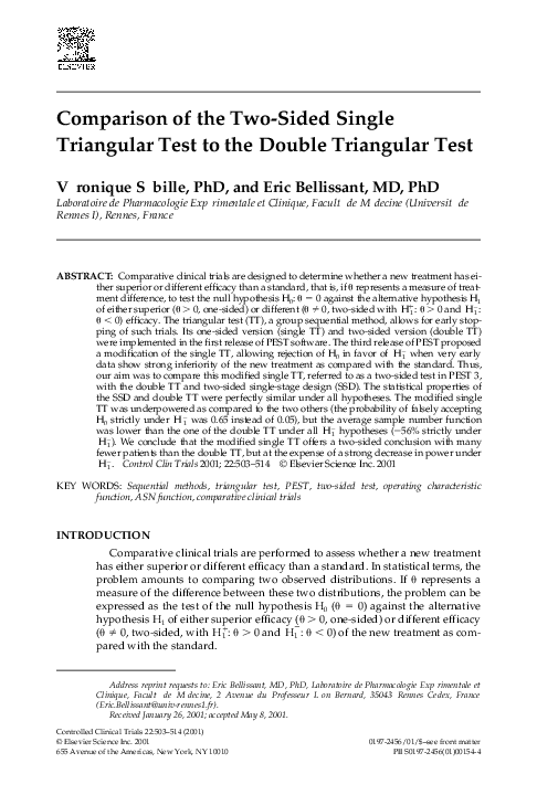 (PDF) Comparison of the Two-Sided Single Triangular Test to the Double ...