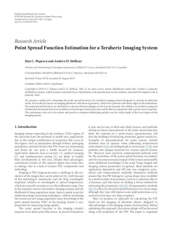 (PDF) Point Spread Function Estimation for a Terahertz Imaging System